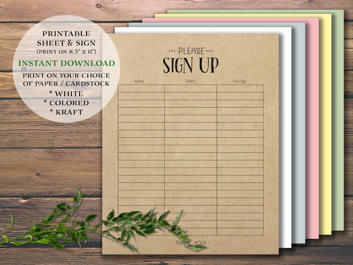 Please Sign Up. Instant Download Printable. Guestbook Print. | Etsy