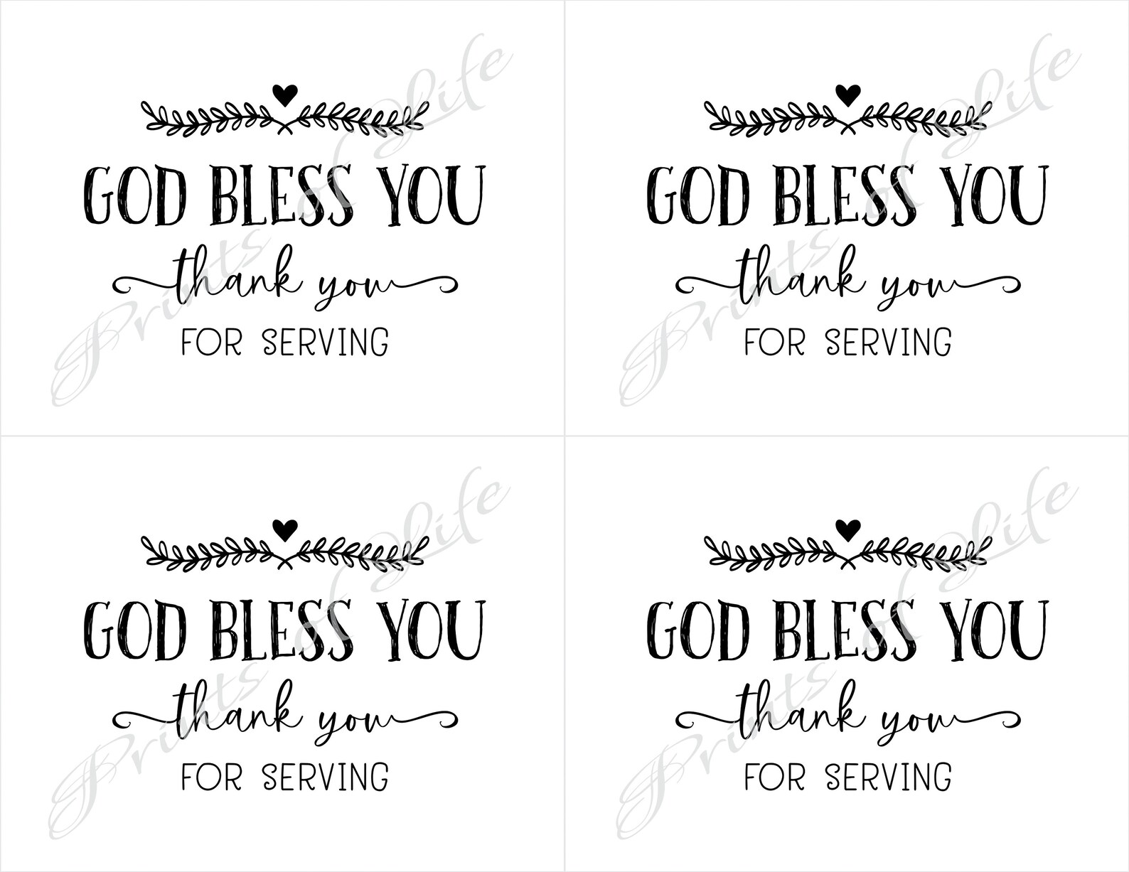 Thank You for Service Cards. God Bless You. Instant Download Printable ...