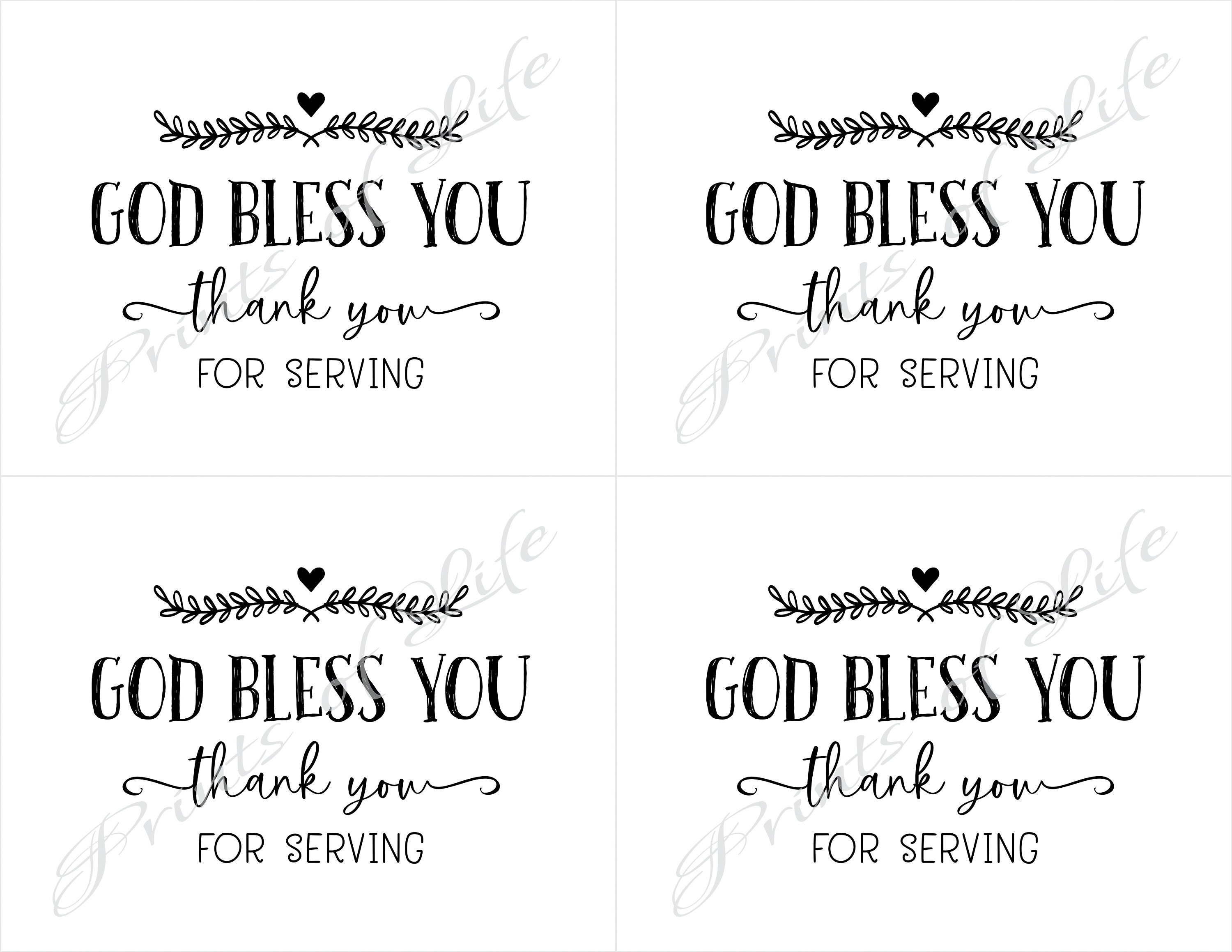 Thank You for Service Cards. God Bless You. Instant Download Printable ...