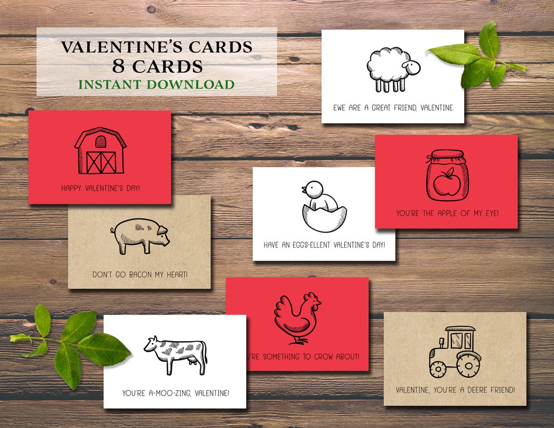 Farm Valentine Cards. DIY Instant Download Printable. School Classroom ...