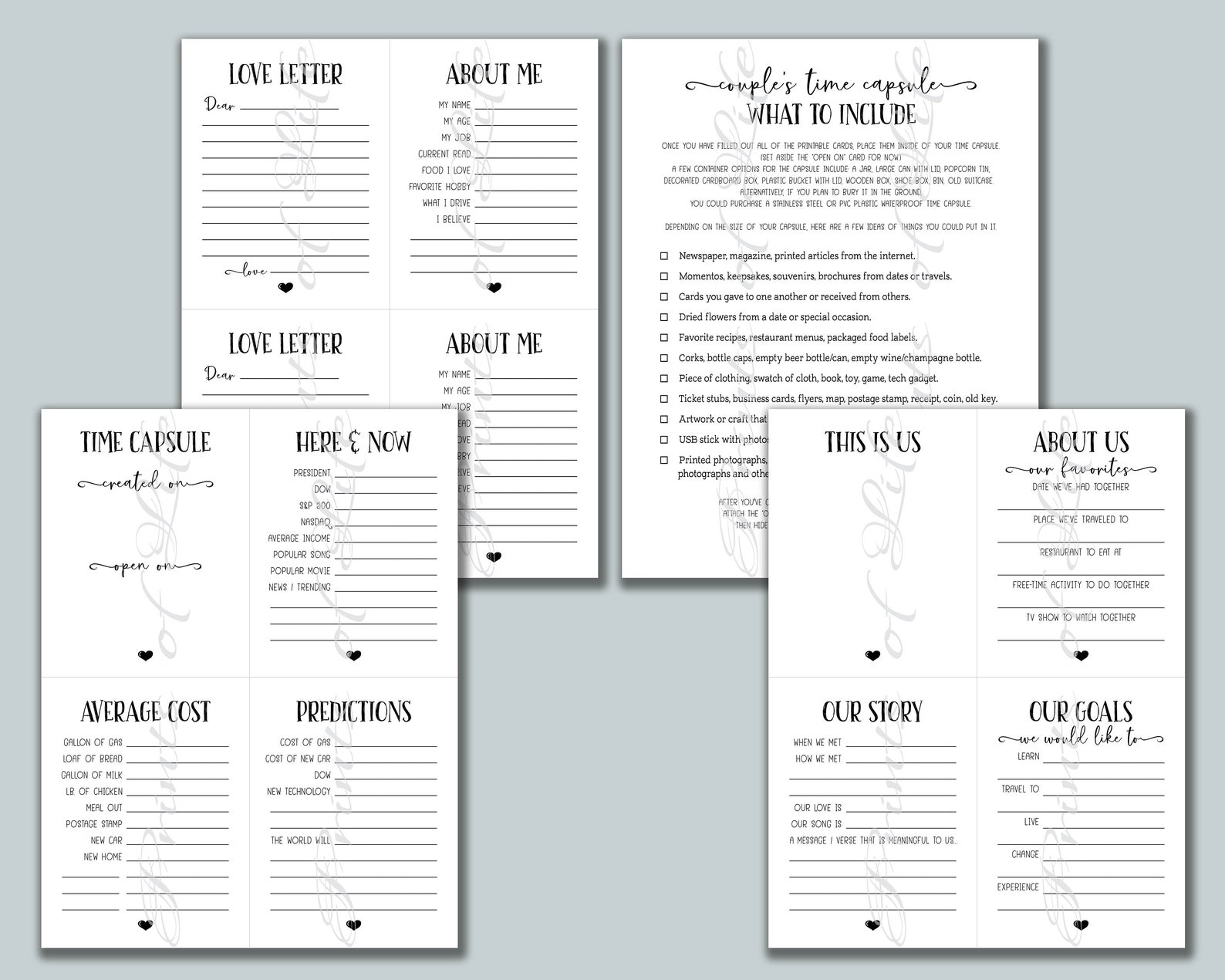 Couple's Time Capsule. Instant Download Printable. Date - Etsy