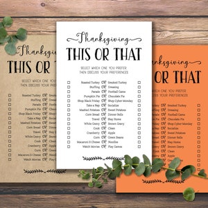 This or That. Instant Download Printable. Thanksgiving Game. Rustic Fun ...