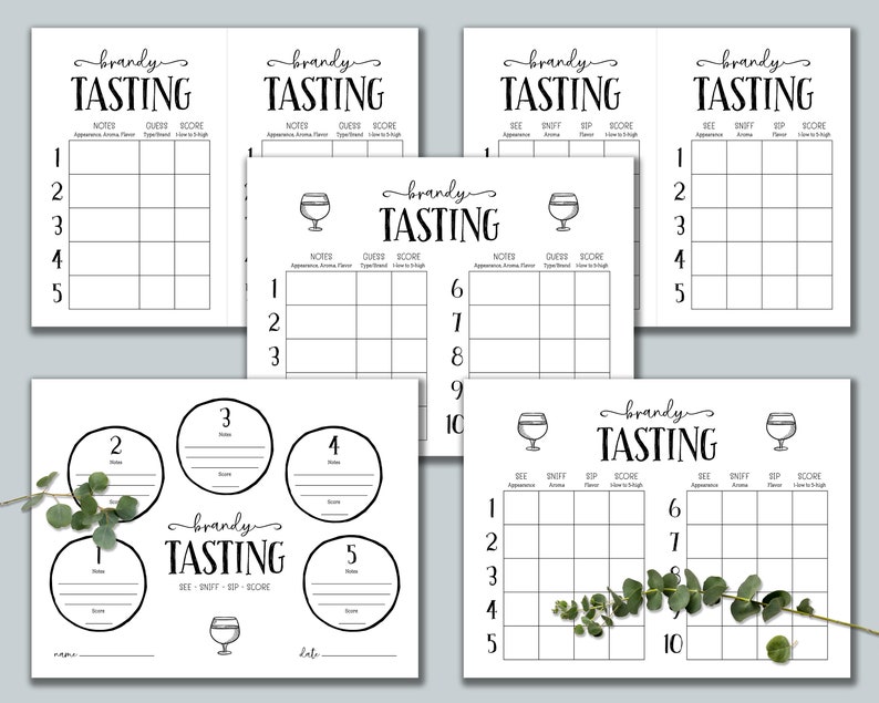 Brandy Tasting Party Kit. Instant Download Printable. Score Card, Place ...