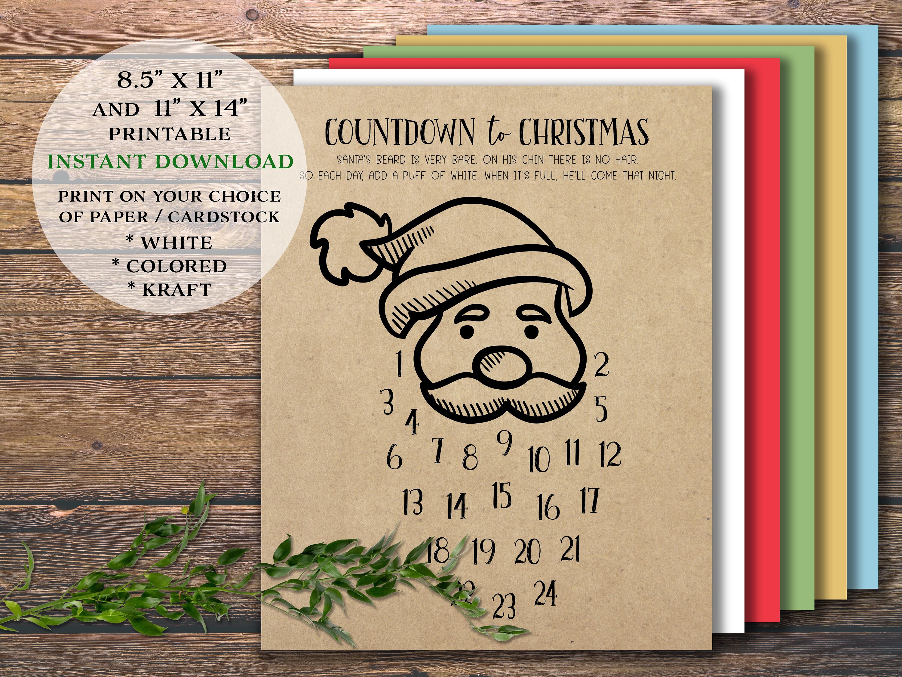 Santa Christmas Countdown. Instant Download Printable. Christmas Game ...