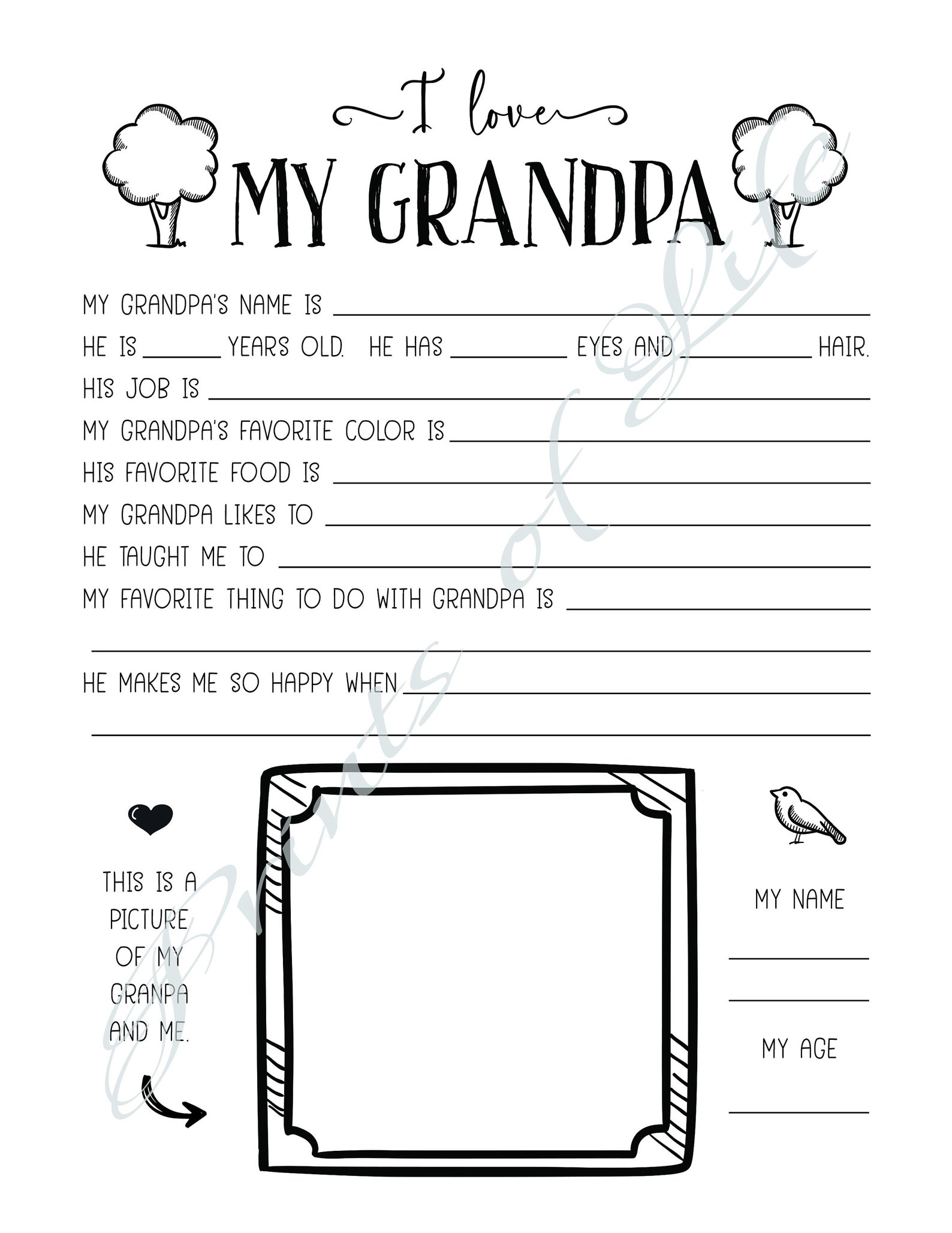 I Love My Grandpa. Instant Download Printable. Kid's | Etsy