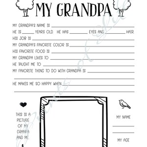I Love My Grandpa. Instant Download Printable. Kid's School Classroom ...