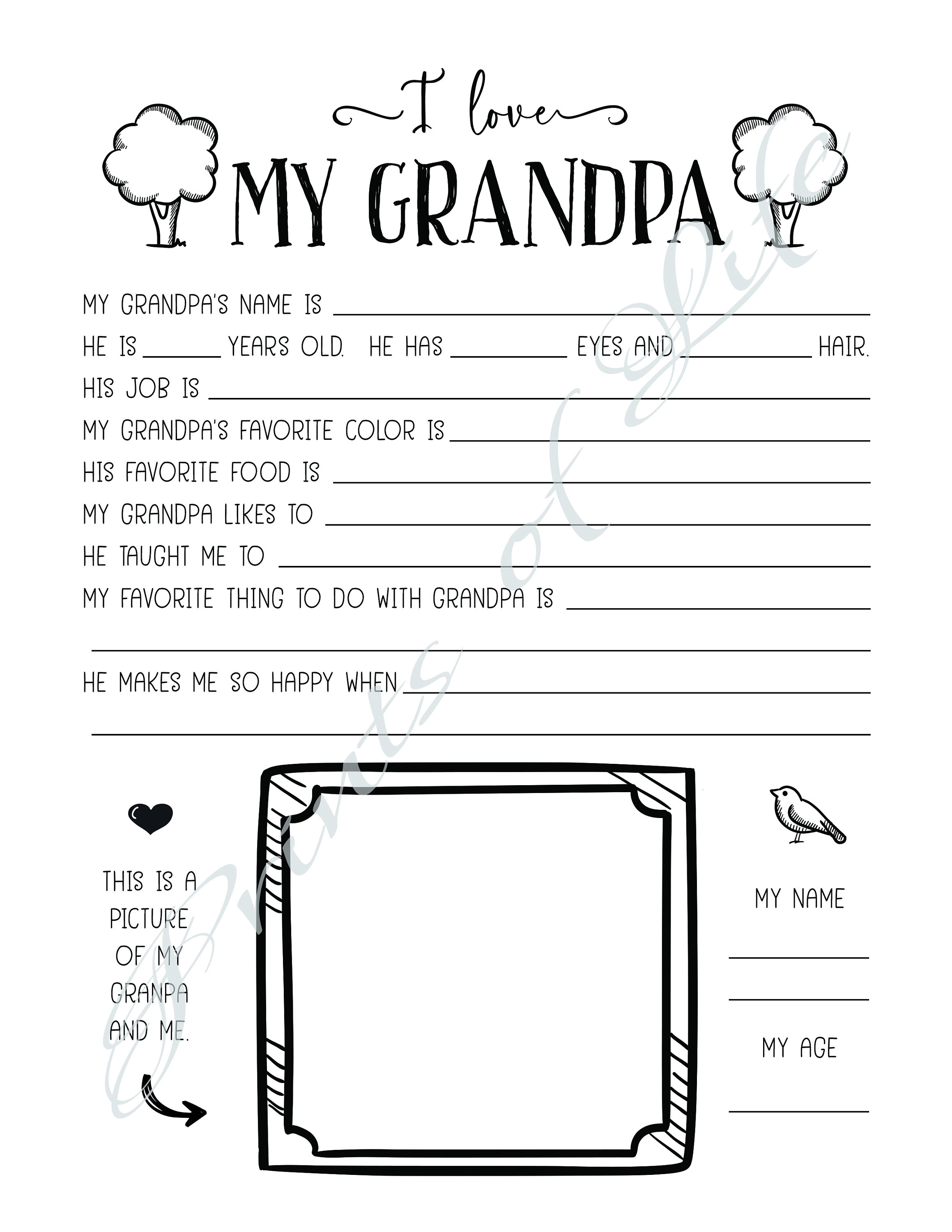 I Love My Grandpa. Instant Download Printable. Kid's | Etsy