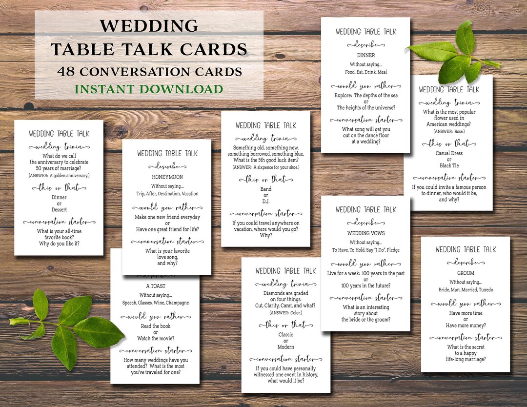Wedding Table Talk Cards. Reception Dinner Conversation Starters ...