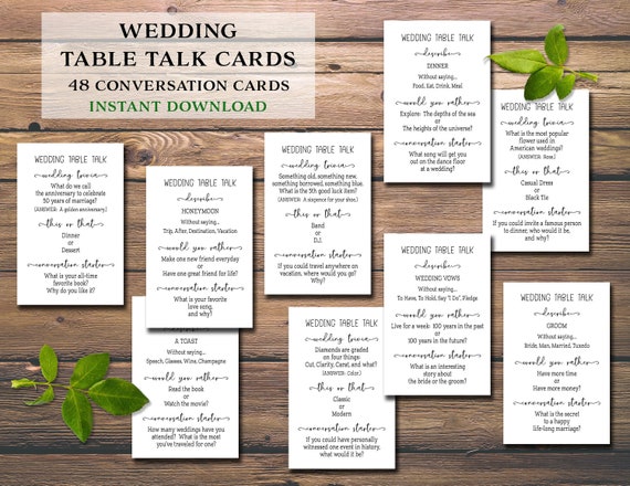 Wedding Table Talk cards. Reception dinner conversation | Etsy