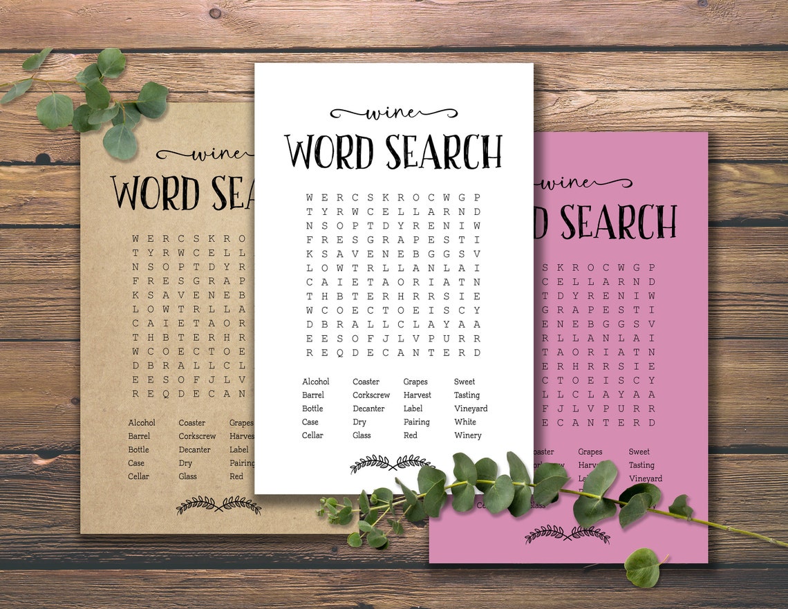 Wine Word Search. Party Game. Instant Download Printable. Wine - Etsy