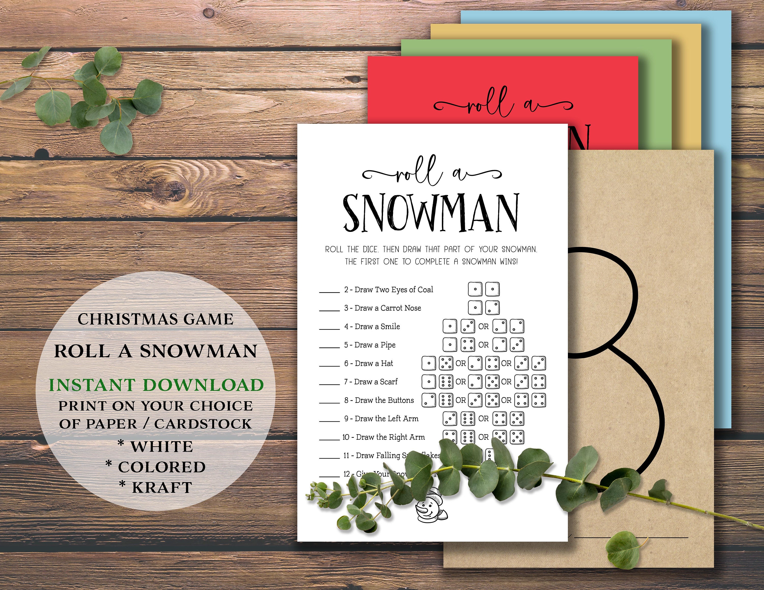 Roll a Snowman Dice Game. Instant Download Printable. - Etsy