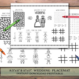 Wedding Table Placemat. Kids Activity Coloring Mat. Instant Download ...