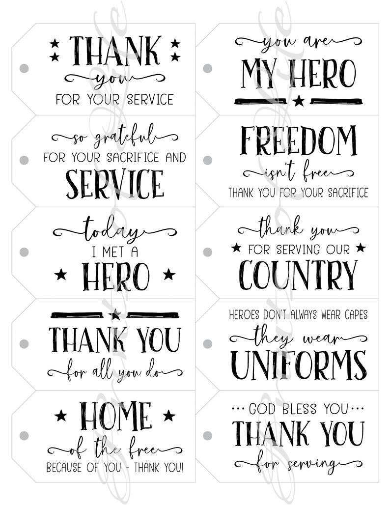 Service Patriotic Gift Tags. Instant Download Printable. Thank | Etsy