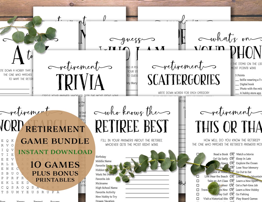 Retirement Games Bundle. Instant Download Printable. Advice, Wishes ...