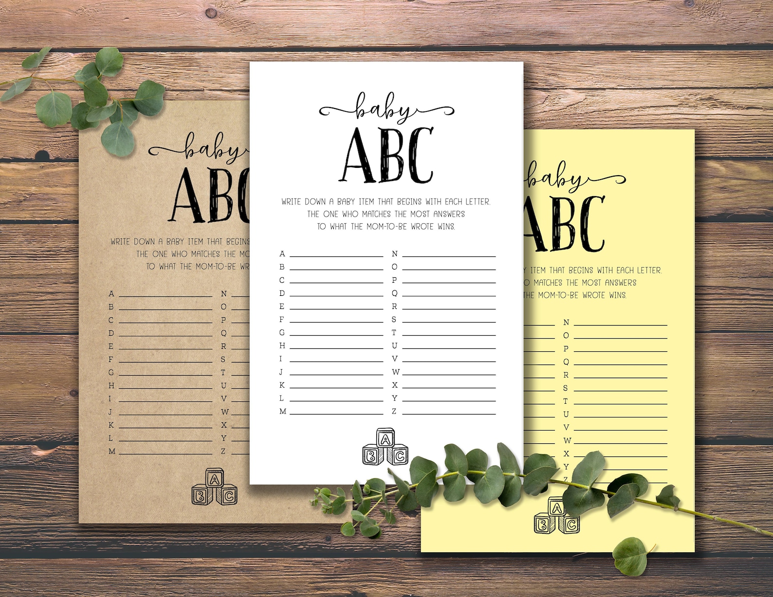 Baby ABC. Baby Shower Game. Instant Download Printable. for - Etsy