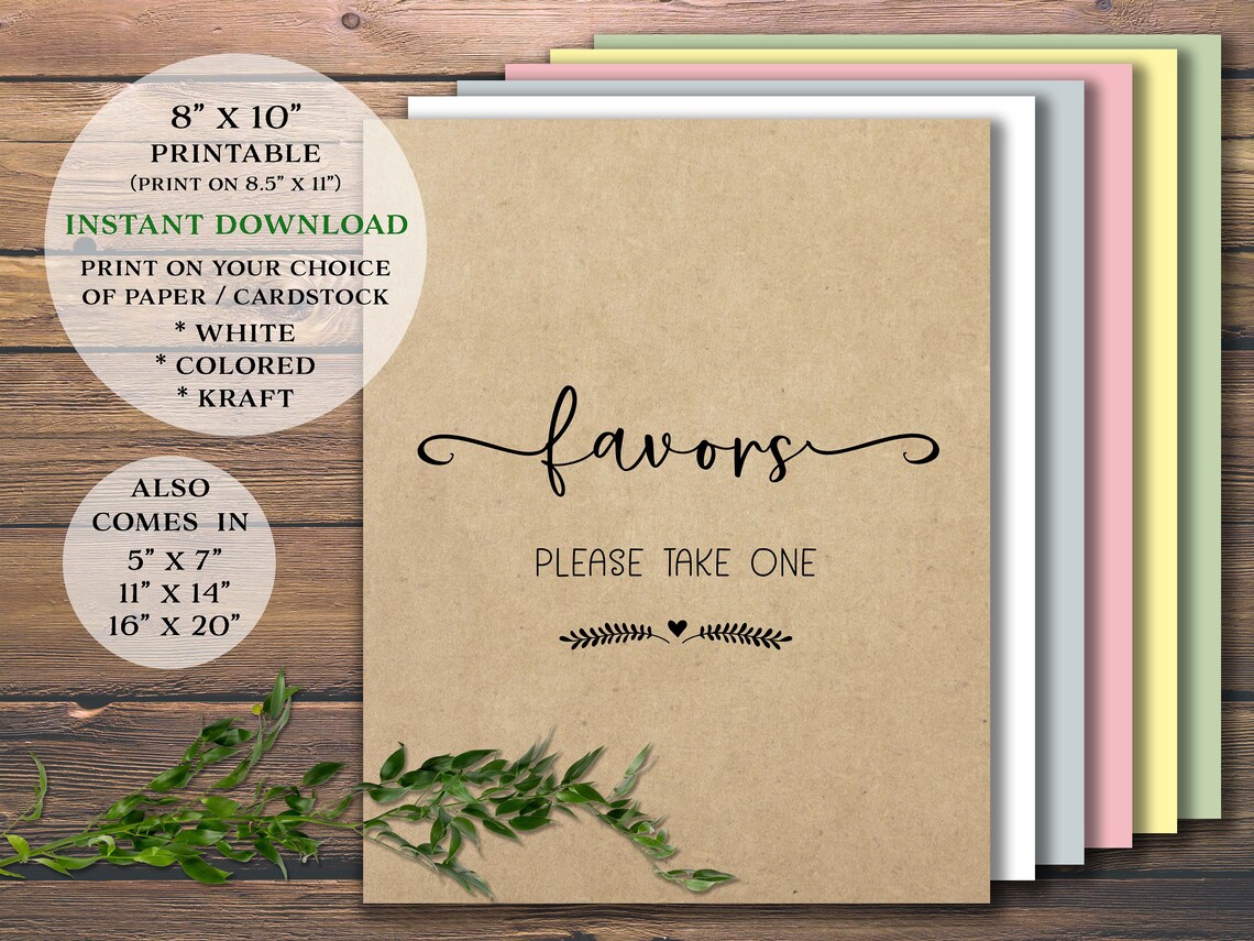 Favors. Please Take One Sign. Instant Download Printable. - Etsy