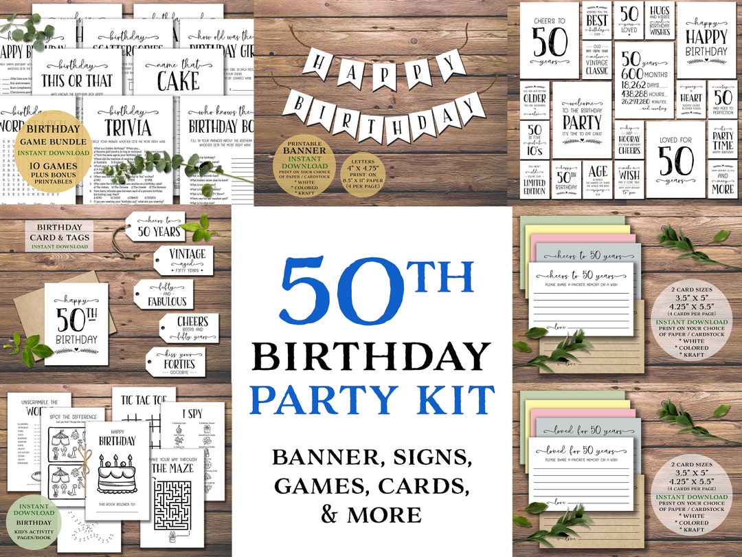 50th Birthday Party Kit. Instant Download Printable. Banner, Signs ...