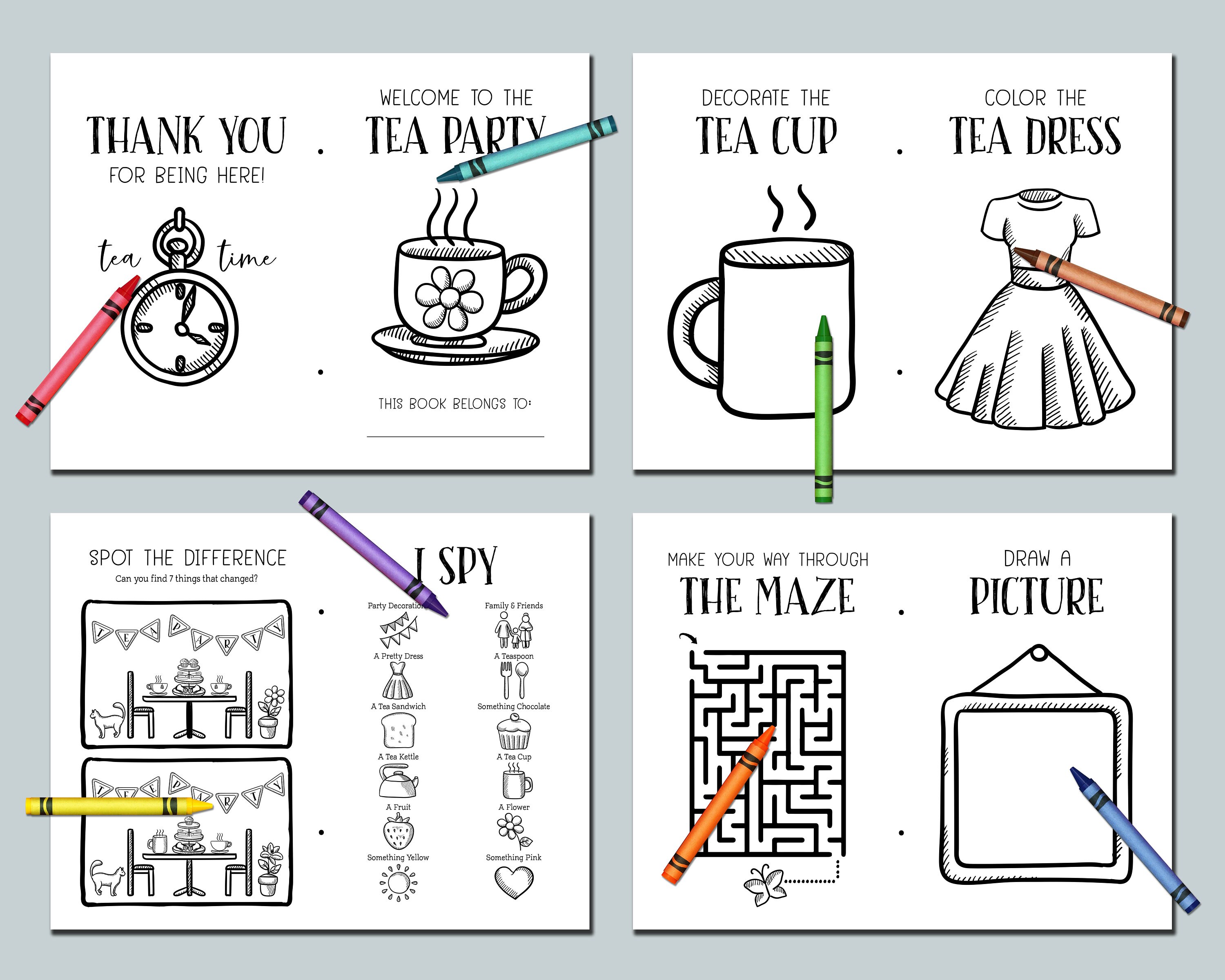 Kid's Tea Party Activity Book. Instant Download Printable. Children's ...