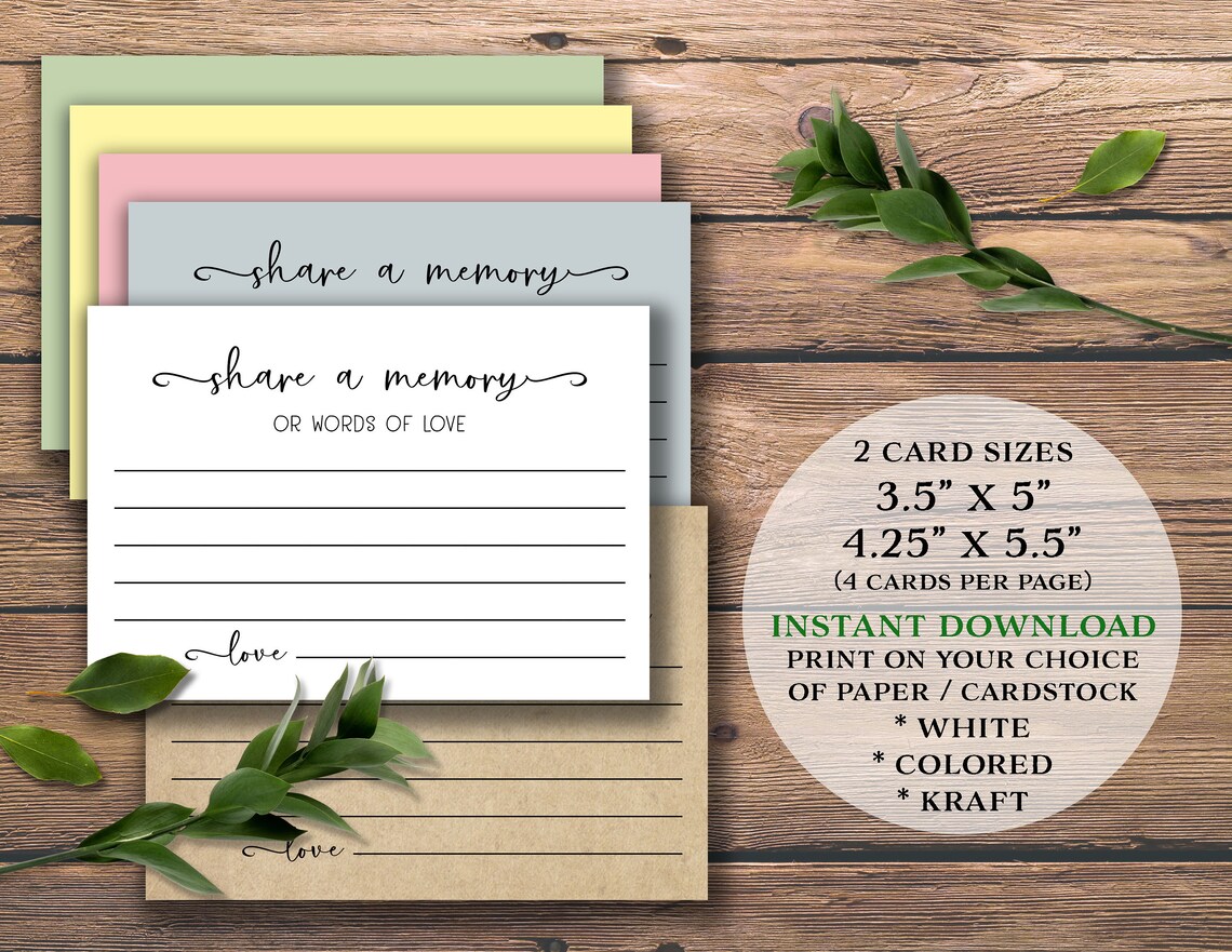 Share a Memory or Words of Love. Instant Download Printable. Advice ...