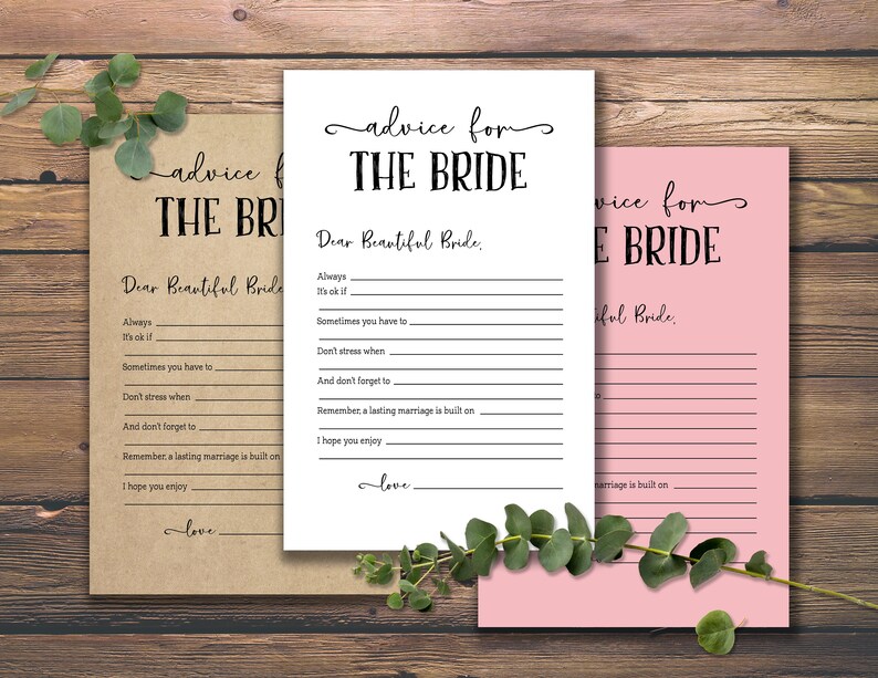 Bridal Shower Game. Advice for the Bride. Instant Download - Etsy