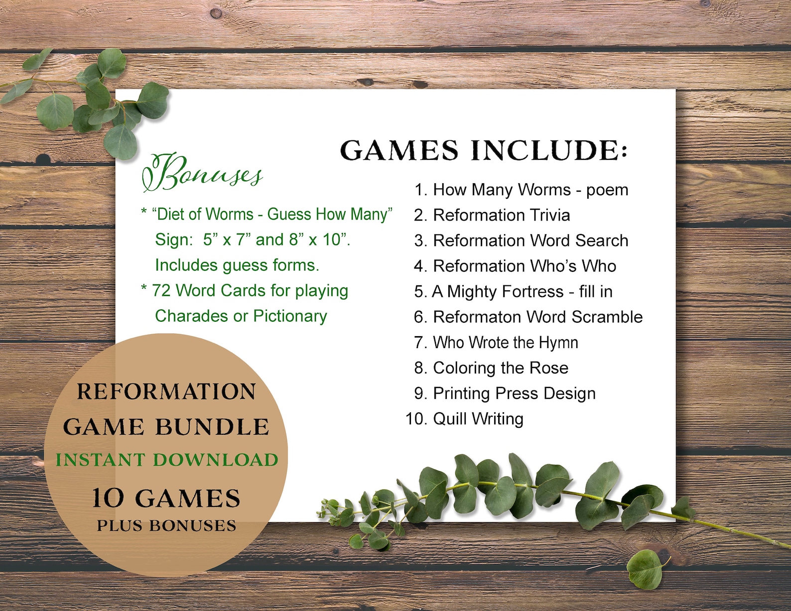 Reformation Games Bundle. Instant Download Printable. Holiday Marty ...