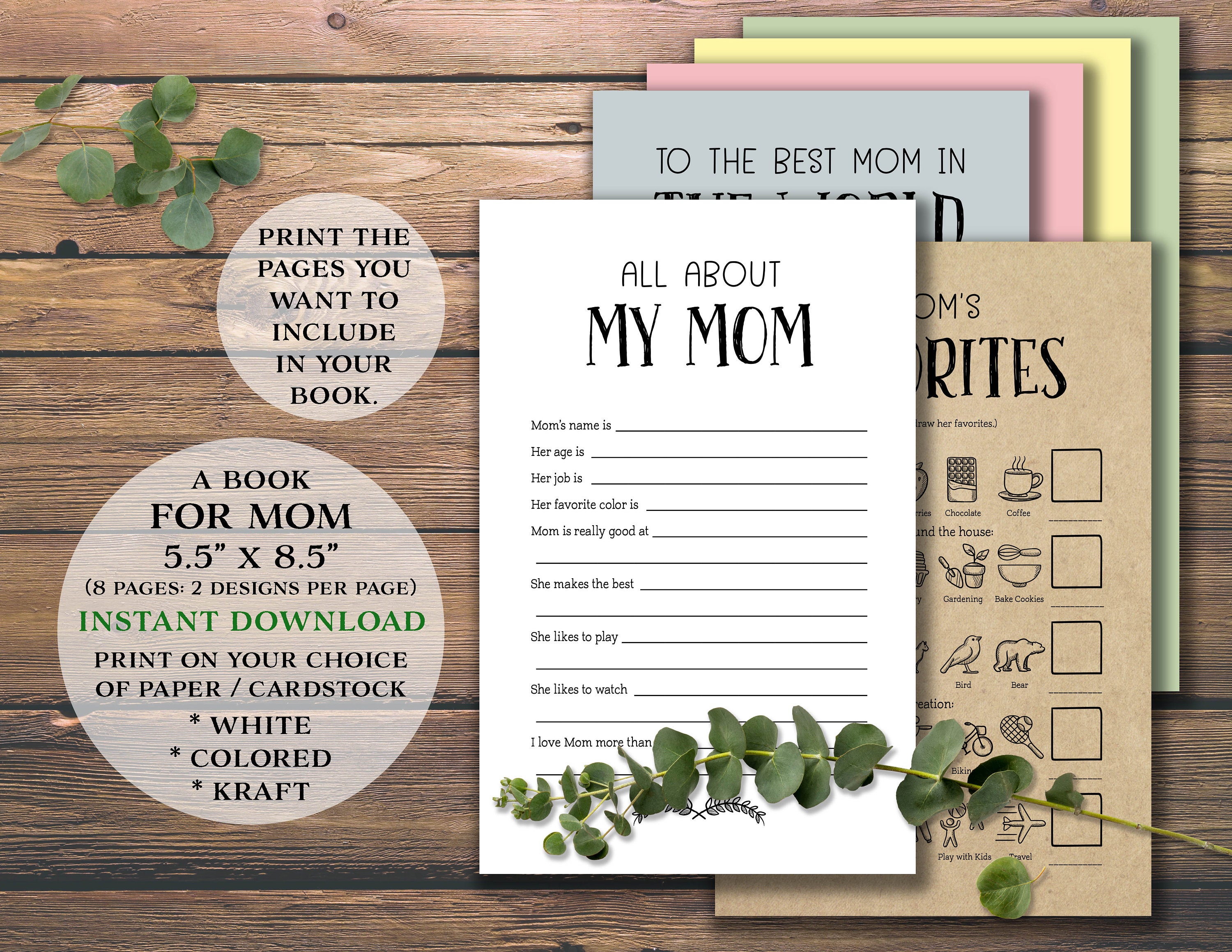 A Book for My Mom. Instant Download Printable. Mother's - Etsy