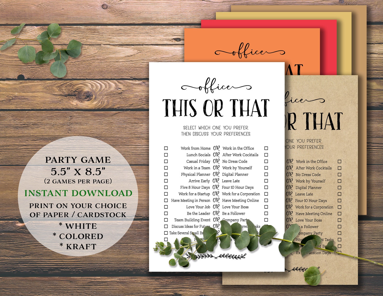 Office Games Bundle. Instant Download Printable. This or That, Roll ...