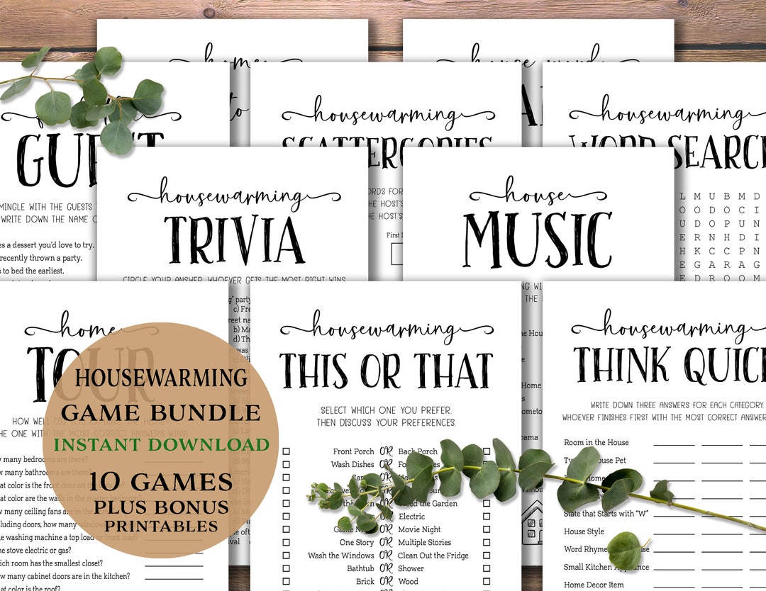 Housewarming Games Bundle. Instant Download Printable. New Home Welcome ...