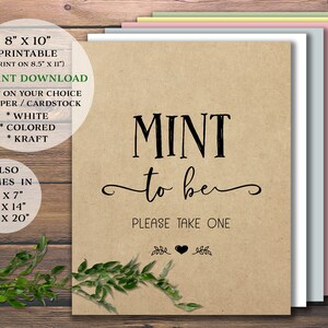 Mint to Be. Please Take One. Instant Download Printable. Rustic Wedding ...