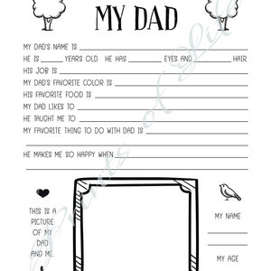 All About My Dad. Father's Day Activity. Instant Download Printable ...