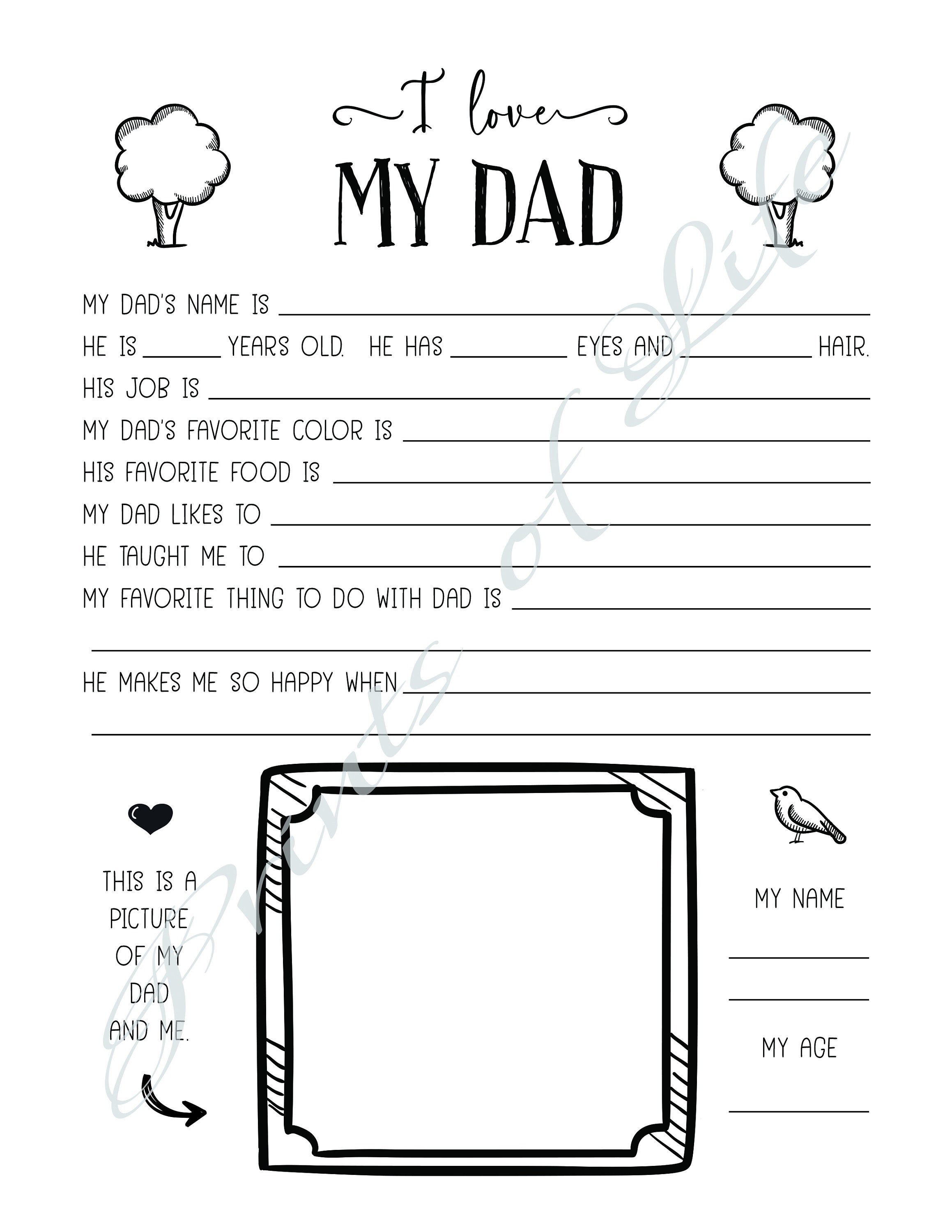 All About My Dad. Father's Day Activity. Instant Download - Etsy
