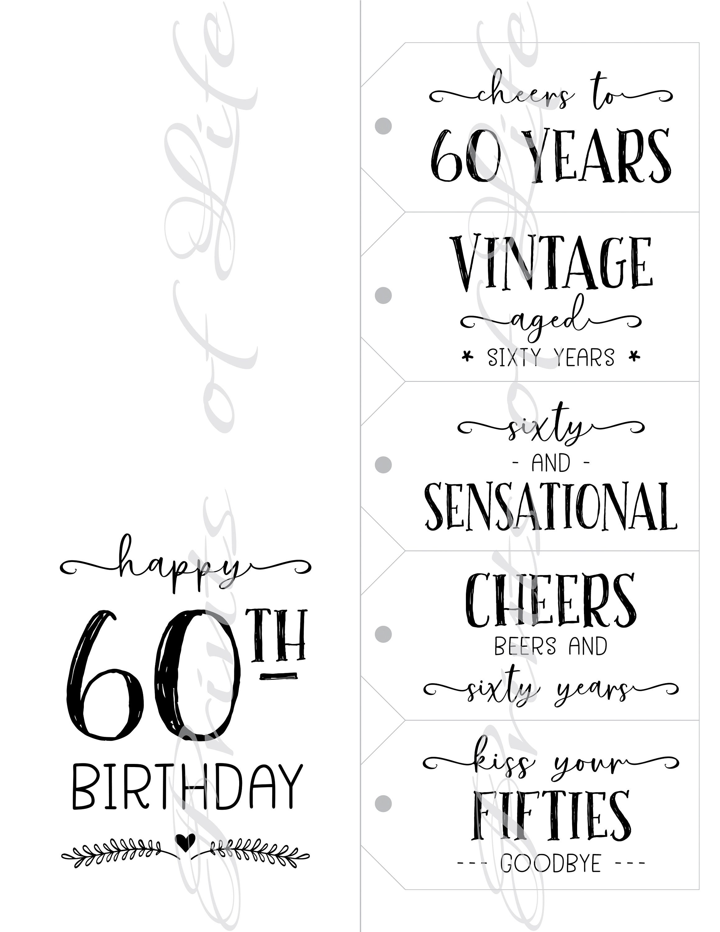 60th Birthday Card & Gift Tags. Instant Download Printable. Big 60 ...