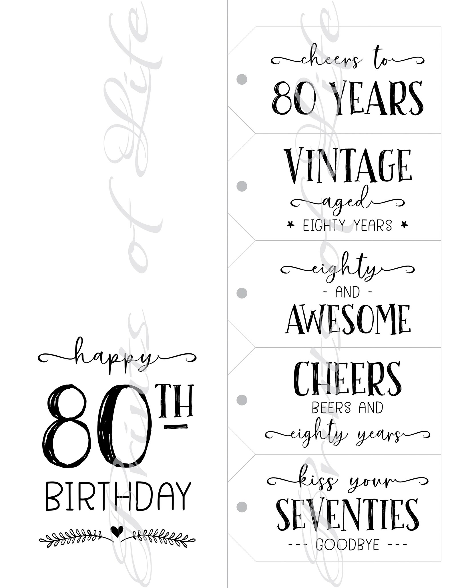 80th Birthday Card & Gift Tags. Instant Download Printable. Big 80 ...
