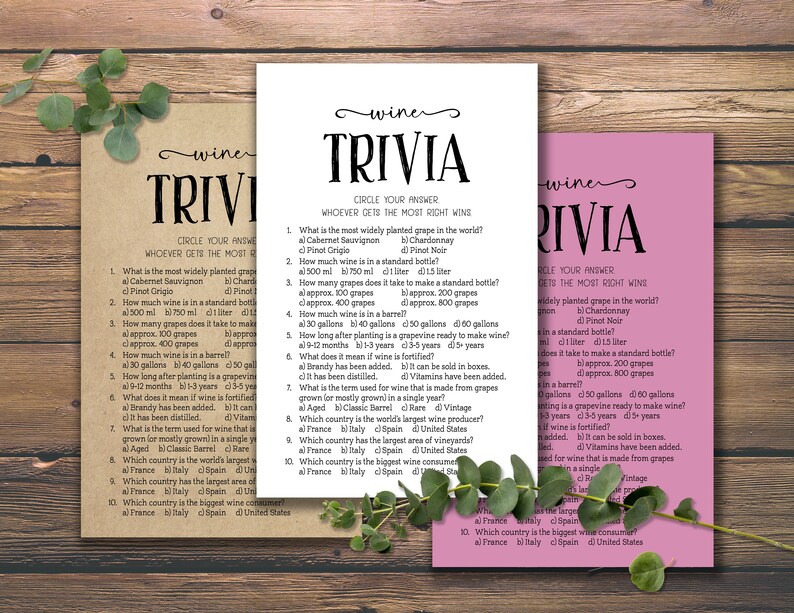 Wine Trivia. Party Game. Instant Download Printable. Wine Tasting ...