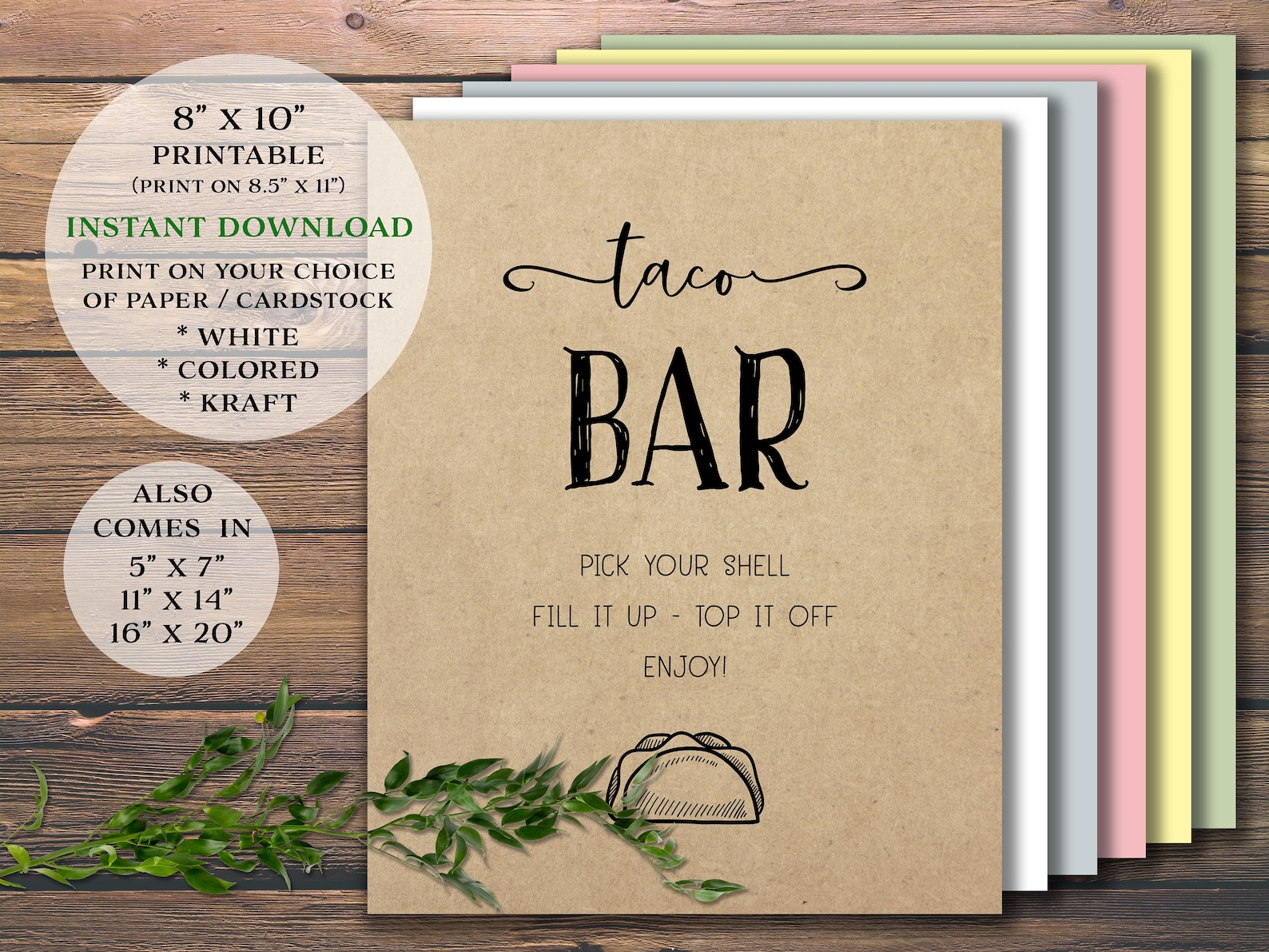 Taco Bar Sign. Instant Download Printable. Taco Table Decor. Shower ...