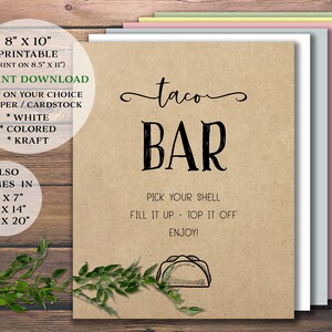 Taco Bar Sign. Instant Download Printable. Taco Table Decor. Shower ...