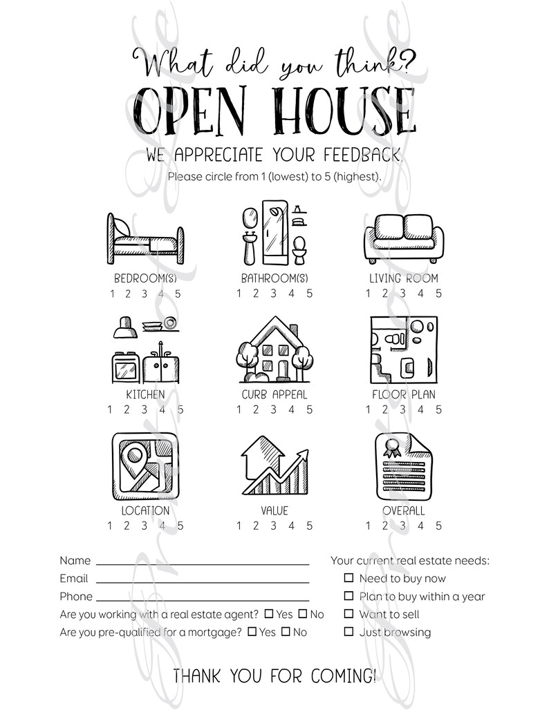 Open House Feedback. Instant Download Printable. Contact List. - Etsy