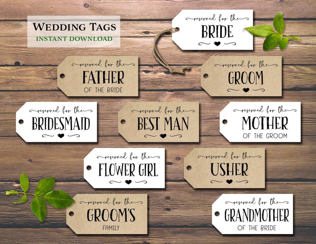 Reserved Seat Tags. Instant Download Printable. Rustic Chic Wedding ...