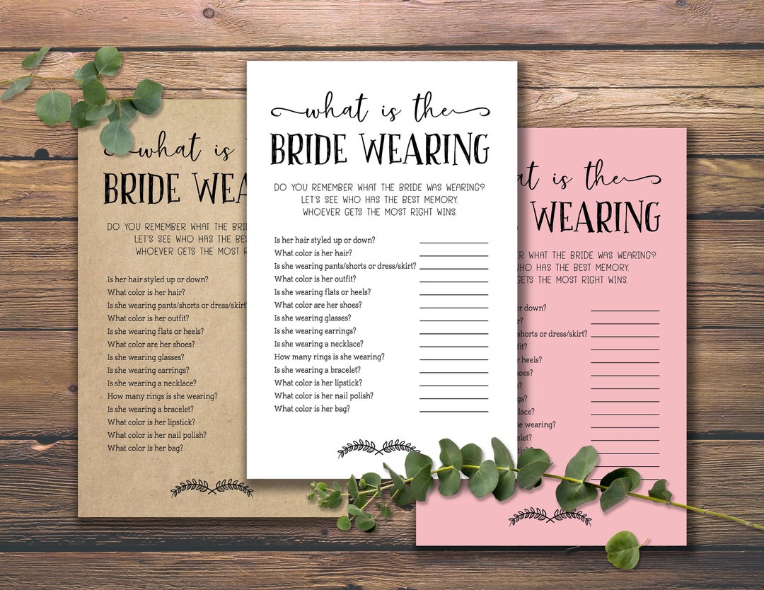 What is the Bride Wearing. Bridal Shower Game. Instant Download ...
