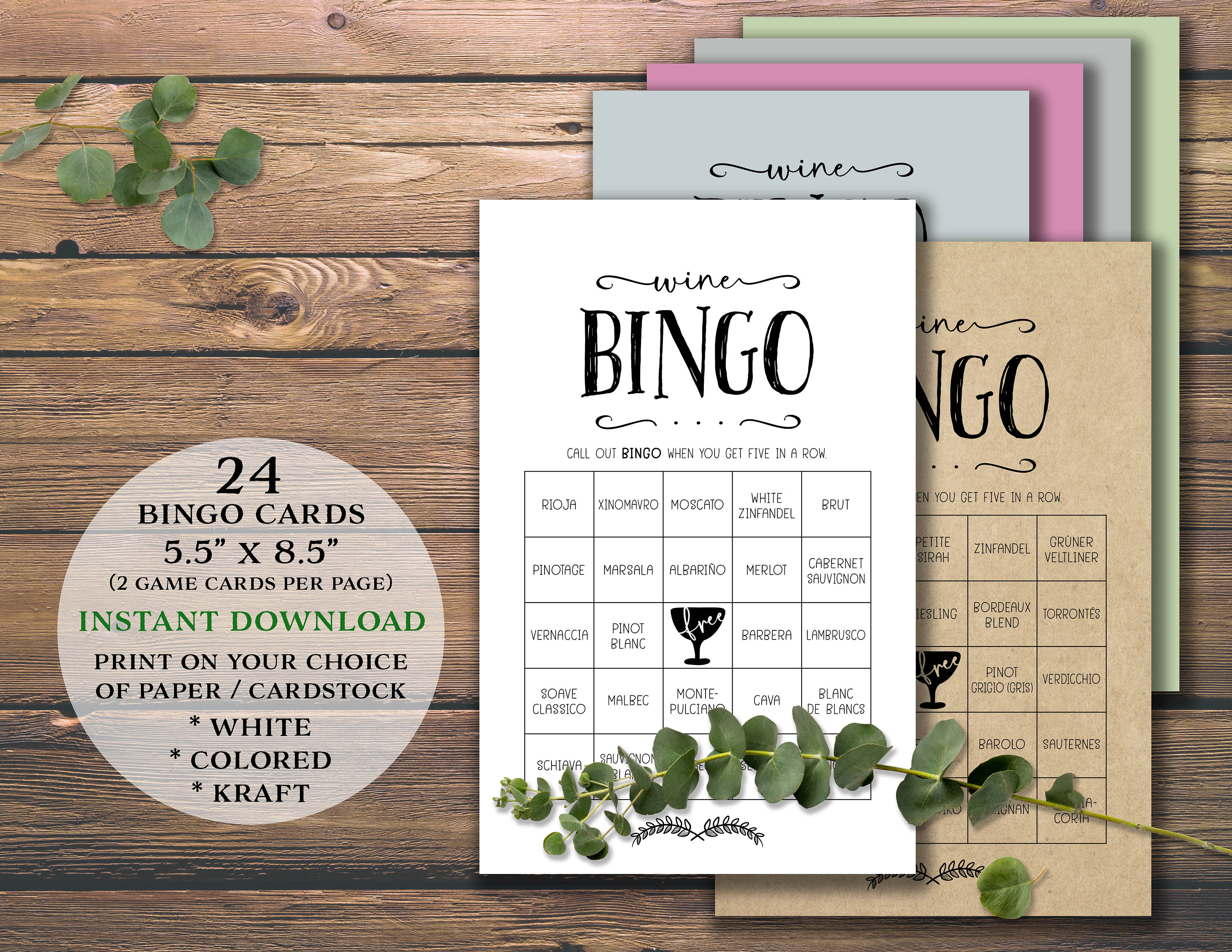 Wine BINGO Cards. Party Game. Instant Download Printable. Wine - Etsy