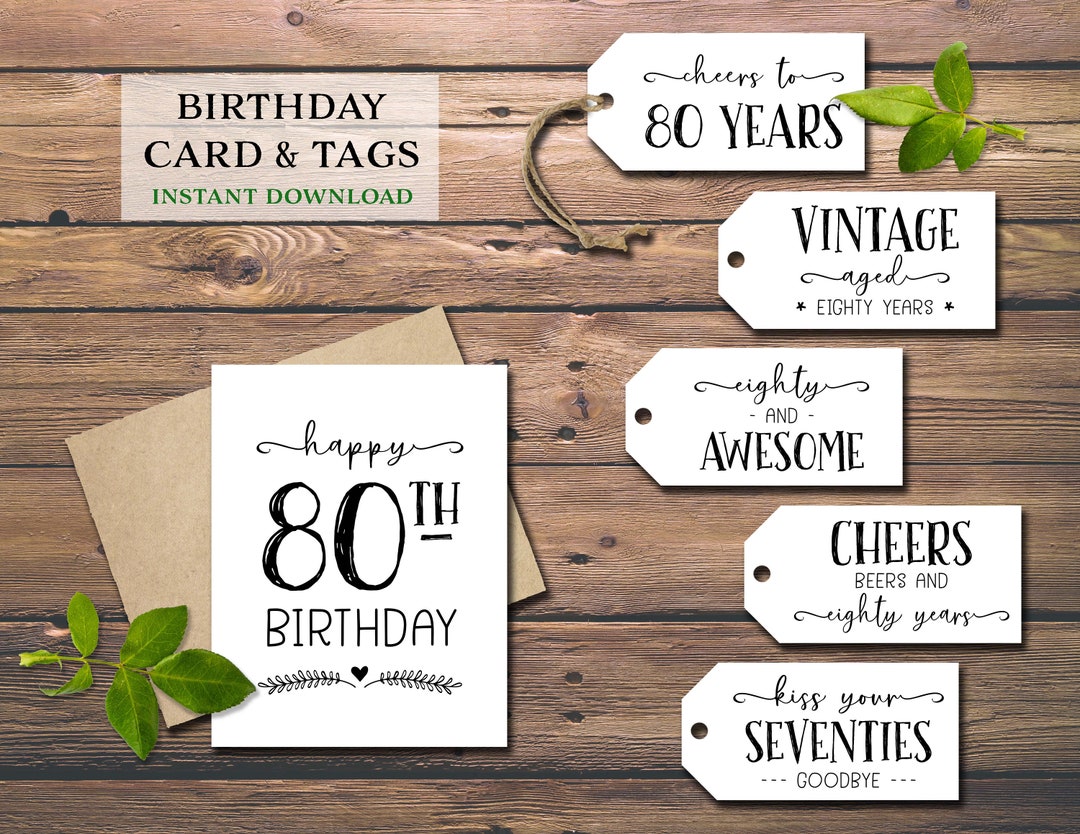 80th Birthday Card & Gift Tags. Instant Download Printable. Big 80 ...