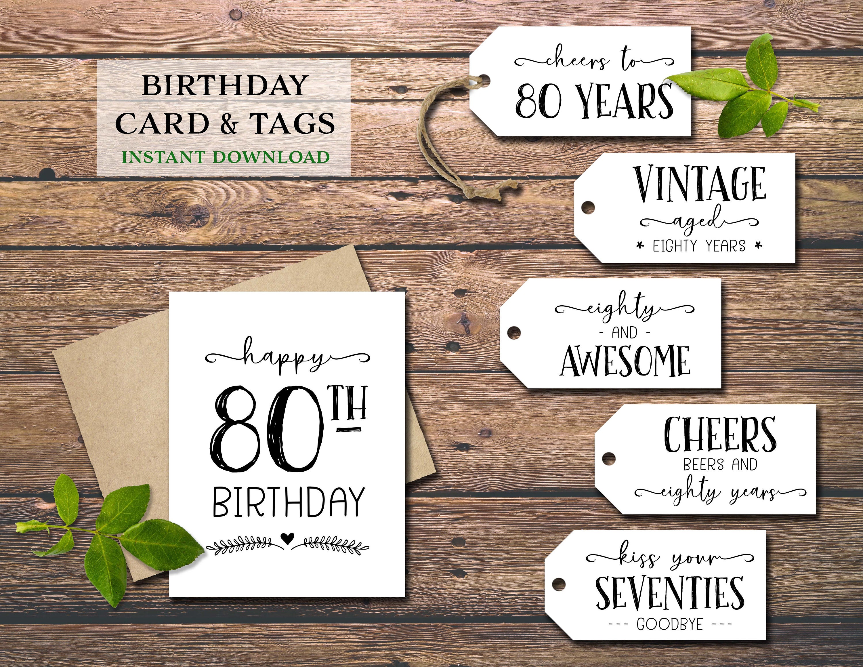 80th Birthday Card & Gift Tags. Instant Download Printable. - Etsy