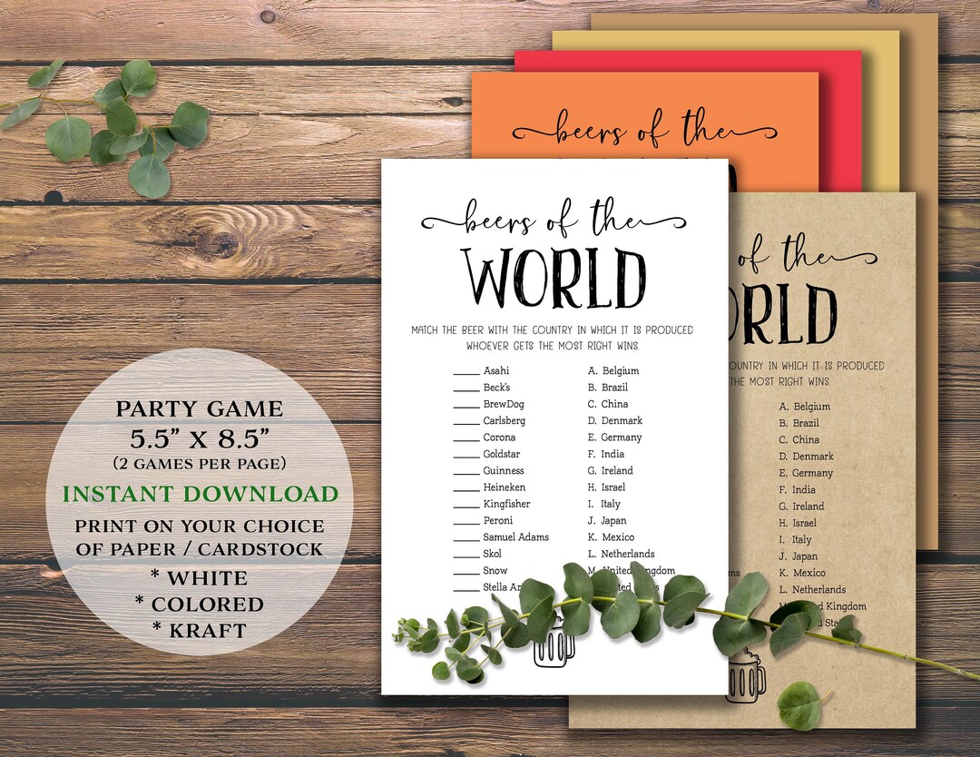 Beers of the World. Party Game. Instant Download Printable. Beer ...
