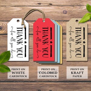Service Patriotic Gift Tags. Instant Download Printable. Thank You for ...