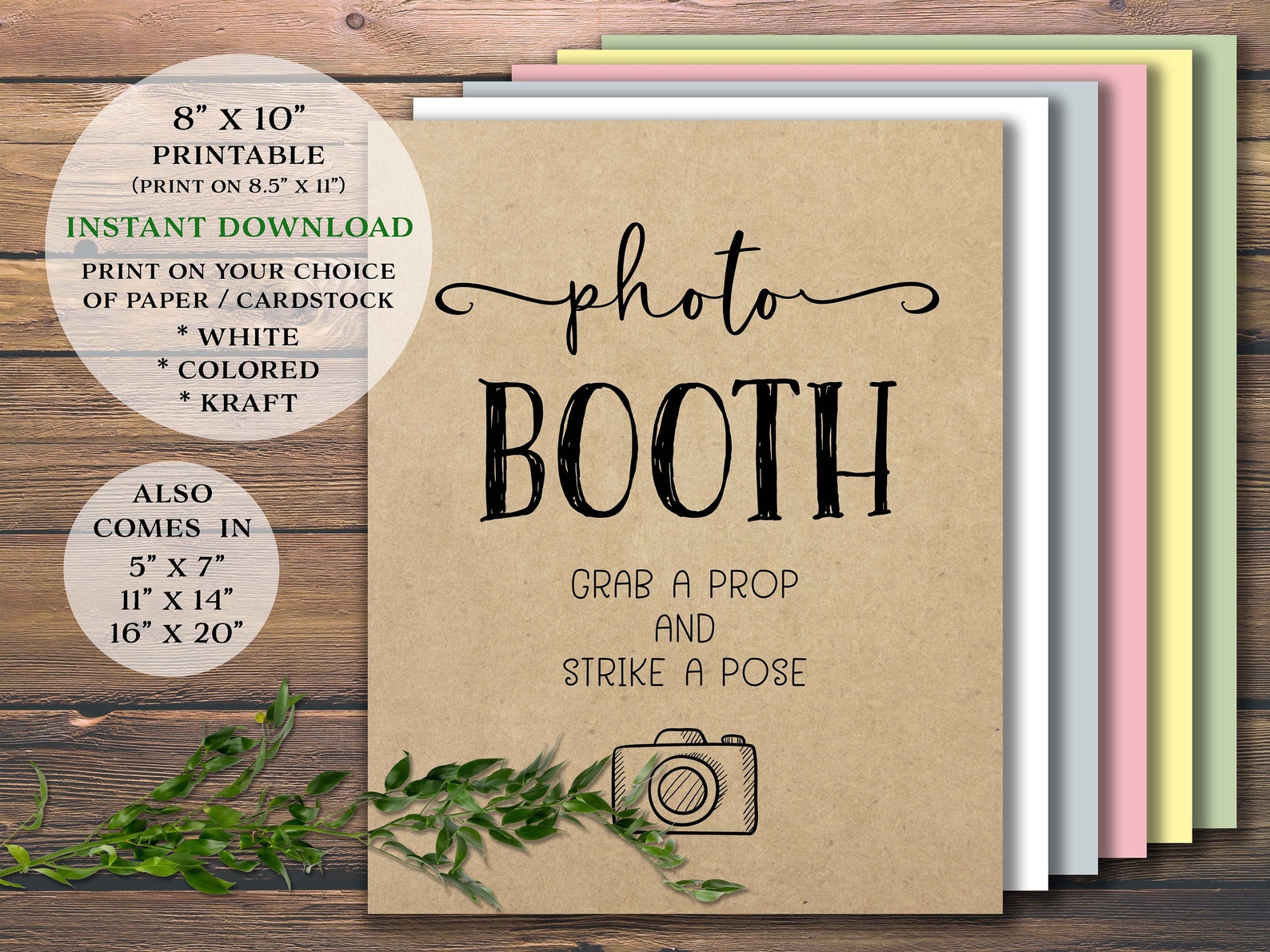 Photo Booth Sign. Instant Download Printable. Rustic Wedding Print ...