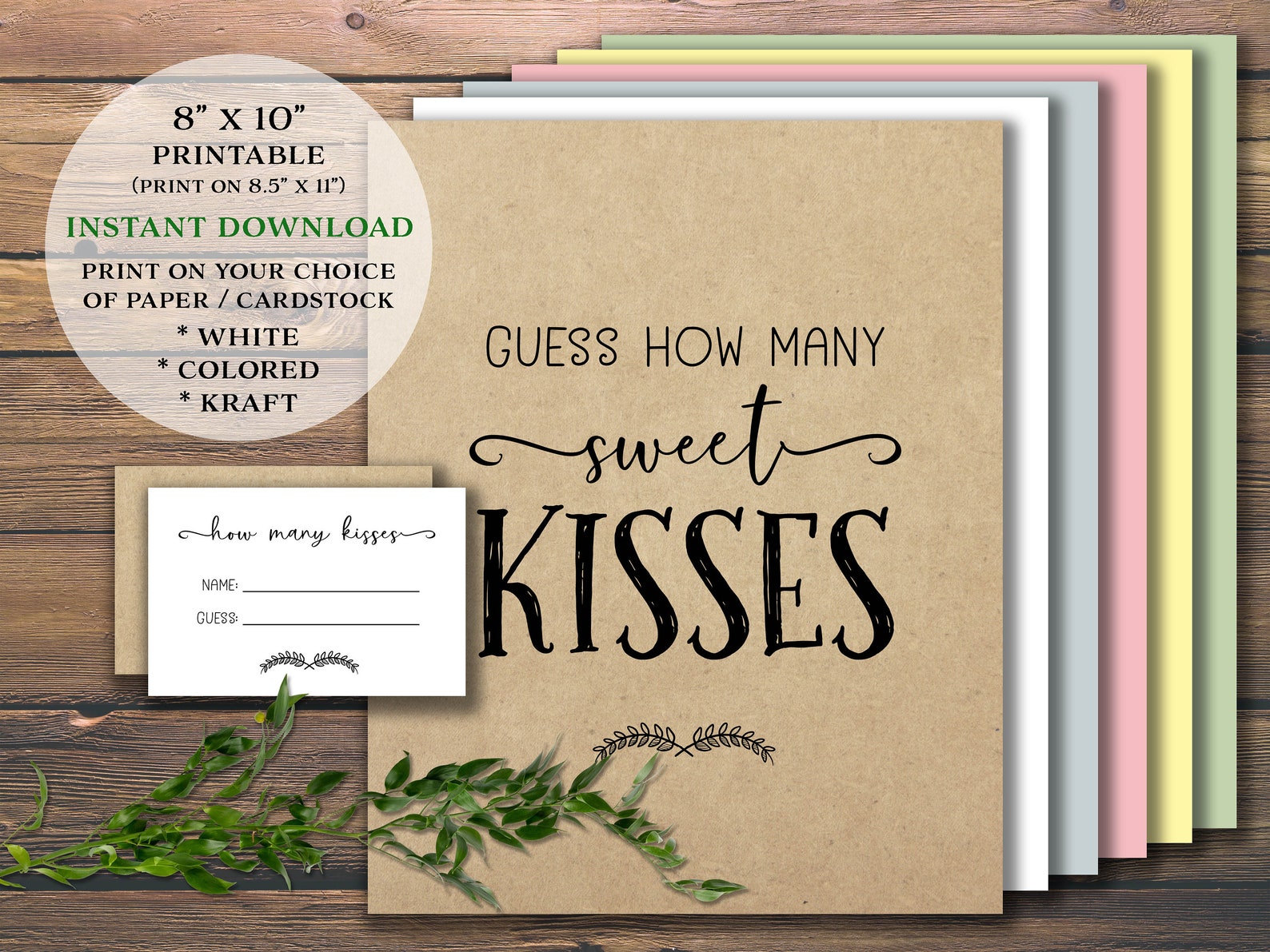 Guess How Many Sweet Kisses Sign. Instant Download Printable. - Etsy