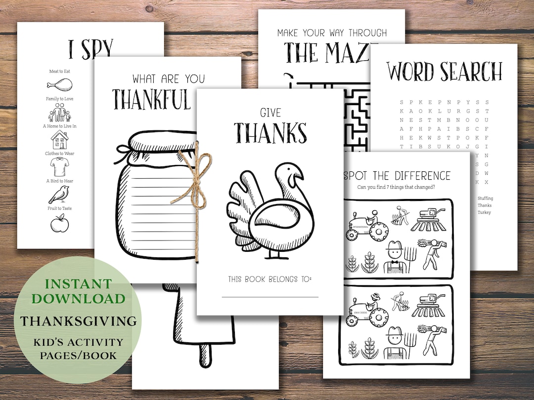 Kid's Thanksgiving Activity Book. Instant Download Printable. Children ...