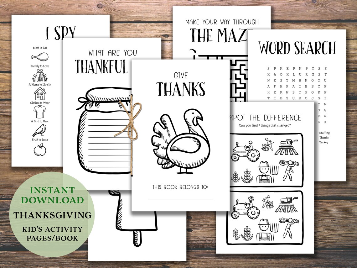 Kid's Thanksgiving Activity Book. Instant Download - Etsy