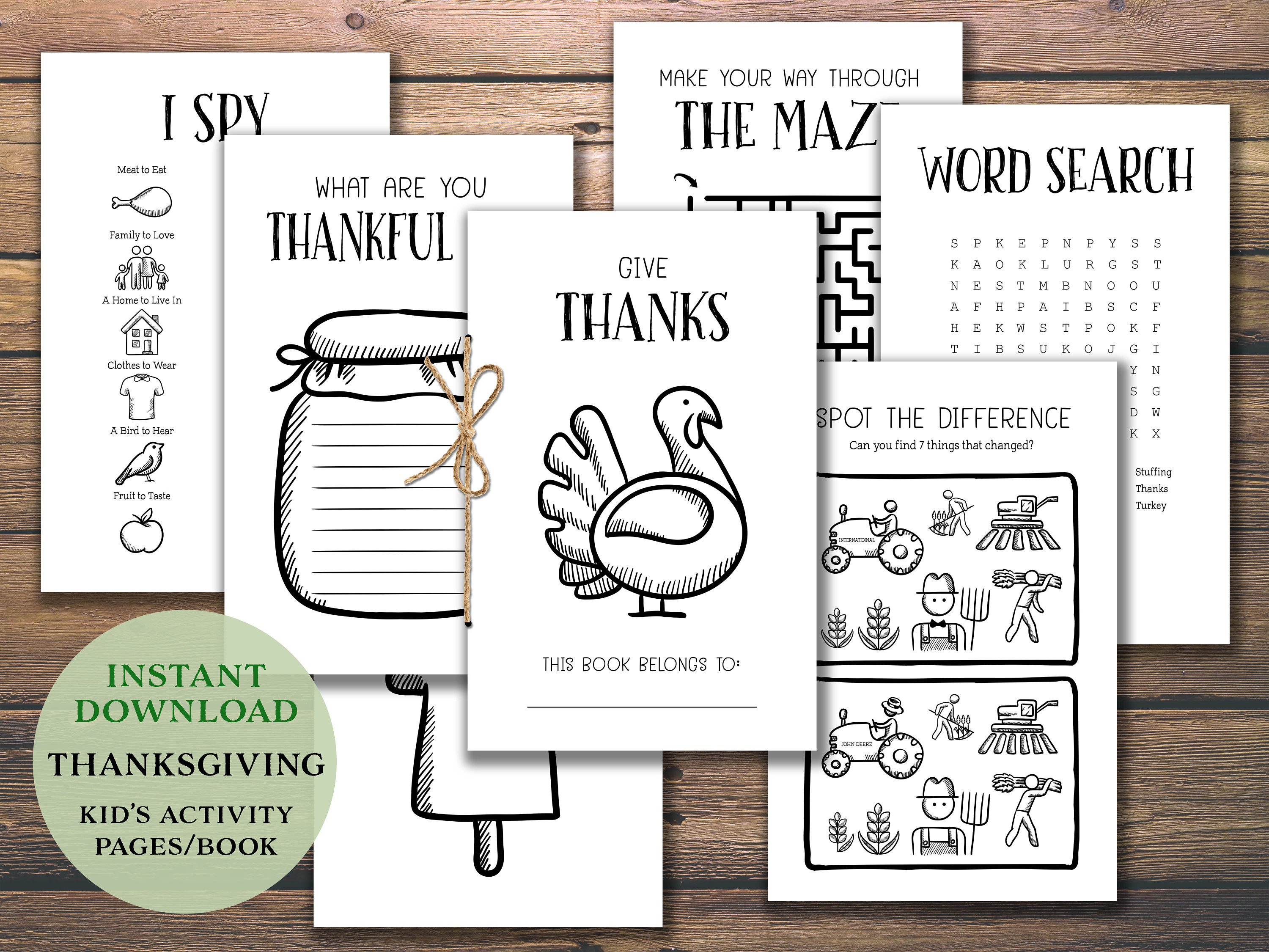 Kid's Thanksgiving Activity Book. Instant Download - Etsy
