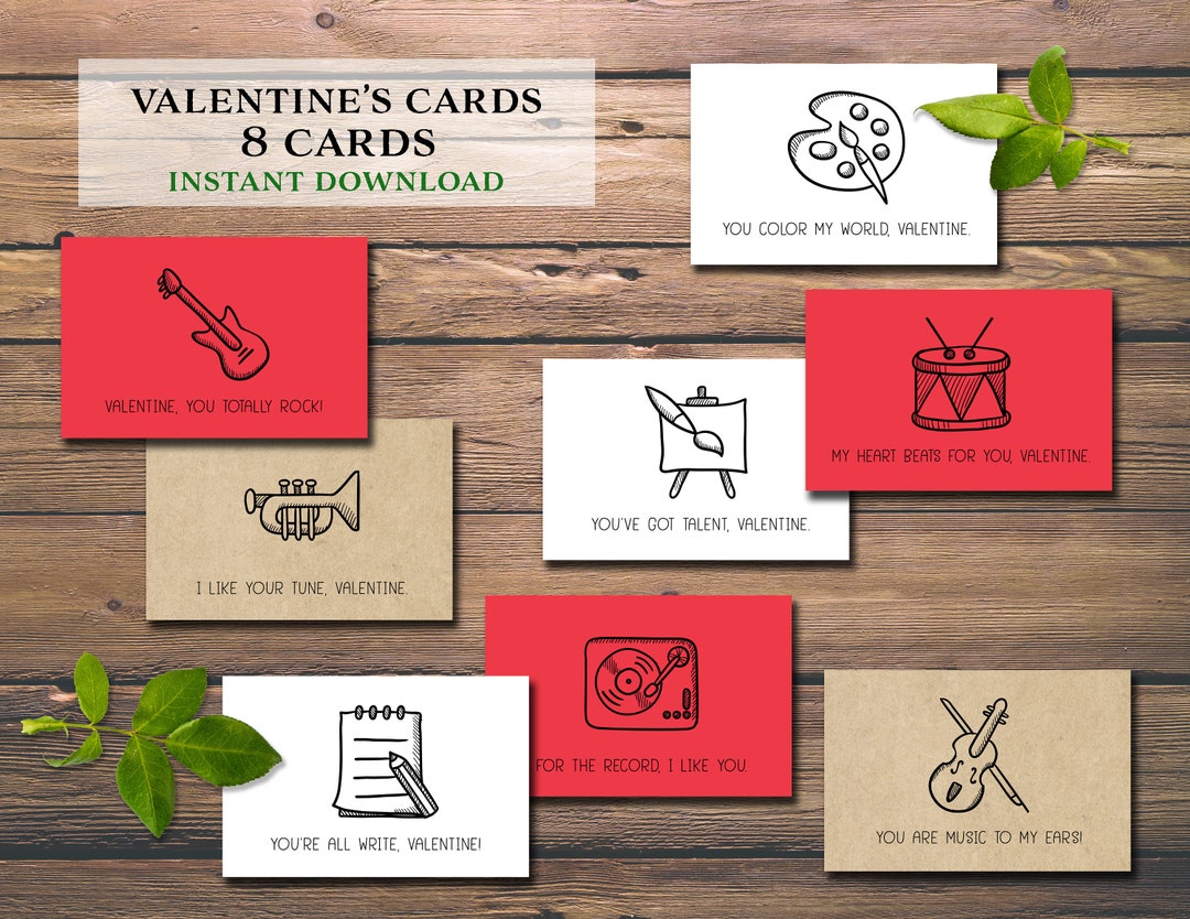 Music Arts Valentine Cards. DIY Instant Download Printable. School ...